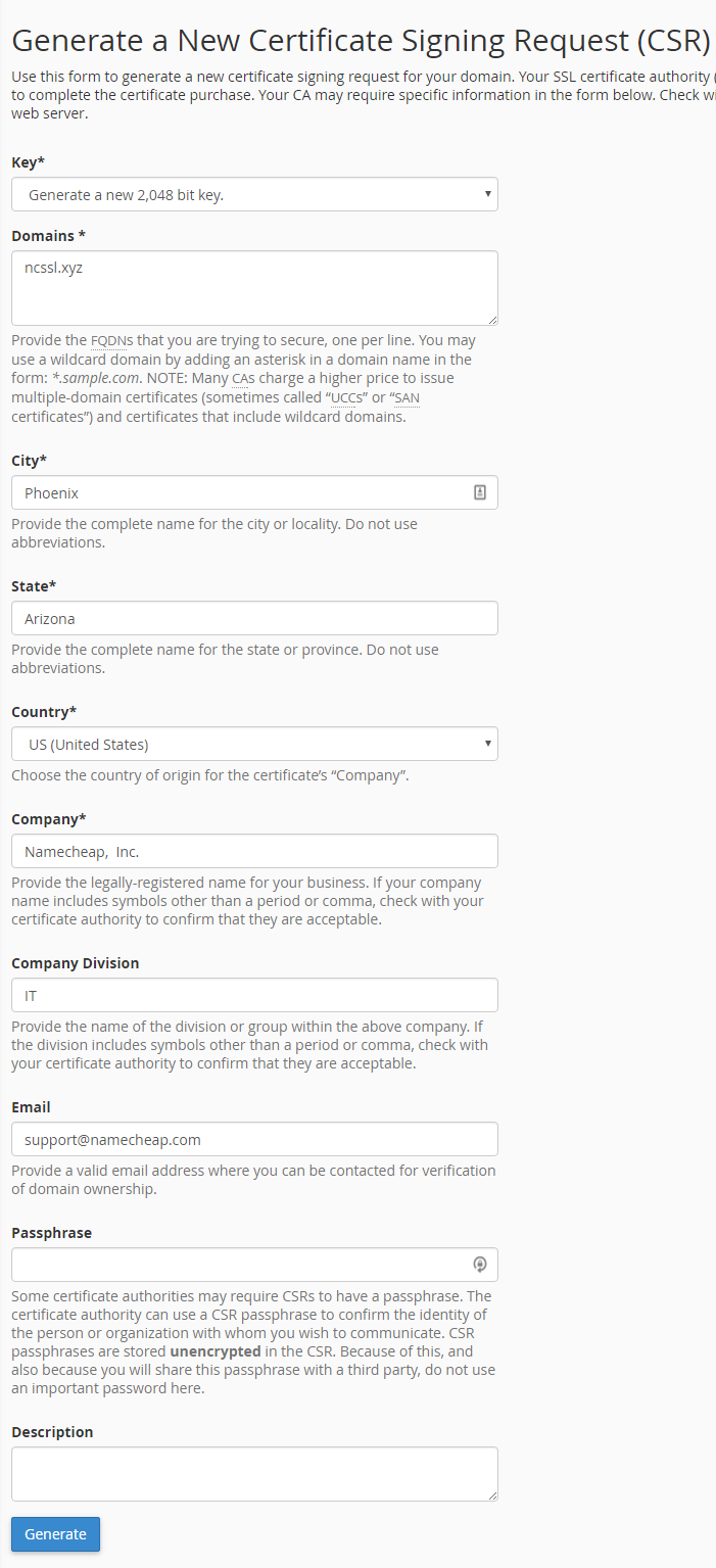 Generating A Csr Using Cpanel Basic Theme Knowledge Center 2948