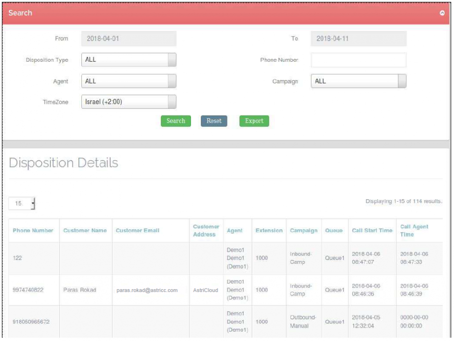 AstriCC Report (Supervisor View) – System Report = Disposition Details ...