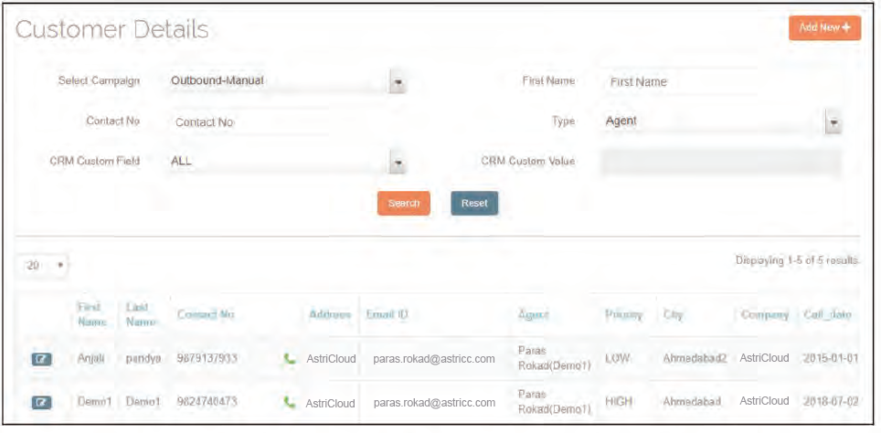 AstriCC Report (Agent View) – Customer Details – Knowledge Center