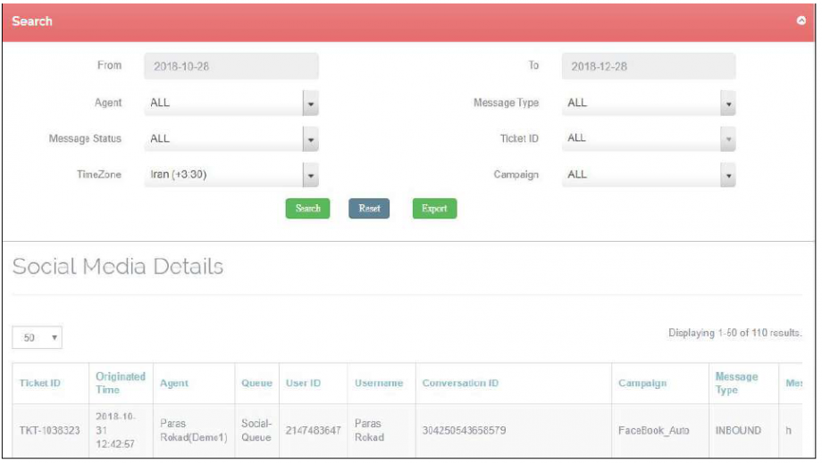 AstriCC Report (Supervisor View) – Campaign Report = Social Media Details – Knowledge Center